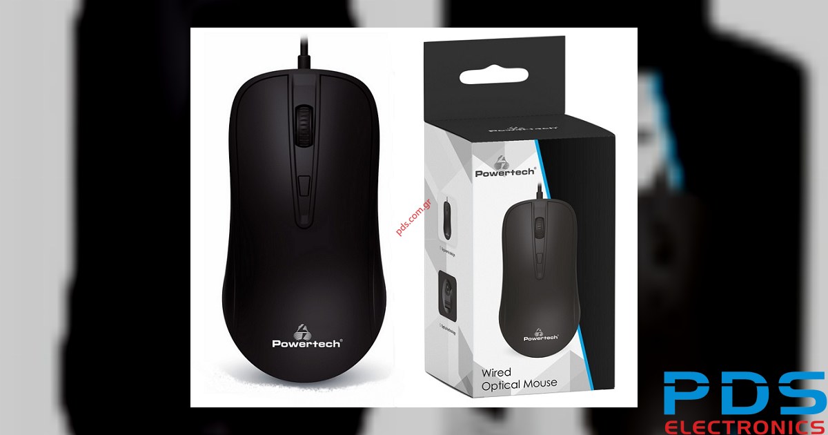 Ενσύρματο οπτικό ποντίκι της Powertech PT-970 1600 DPI Black | pds.com.gr